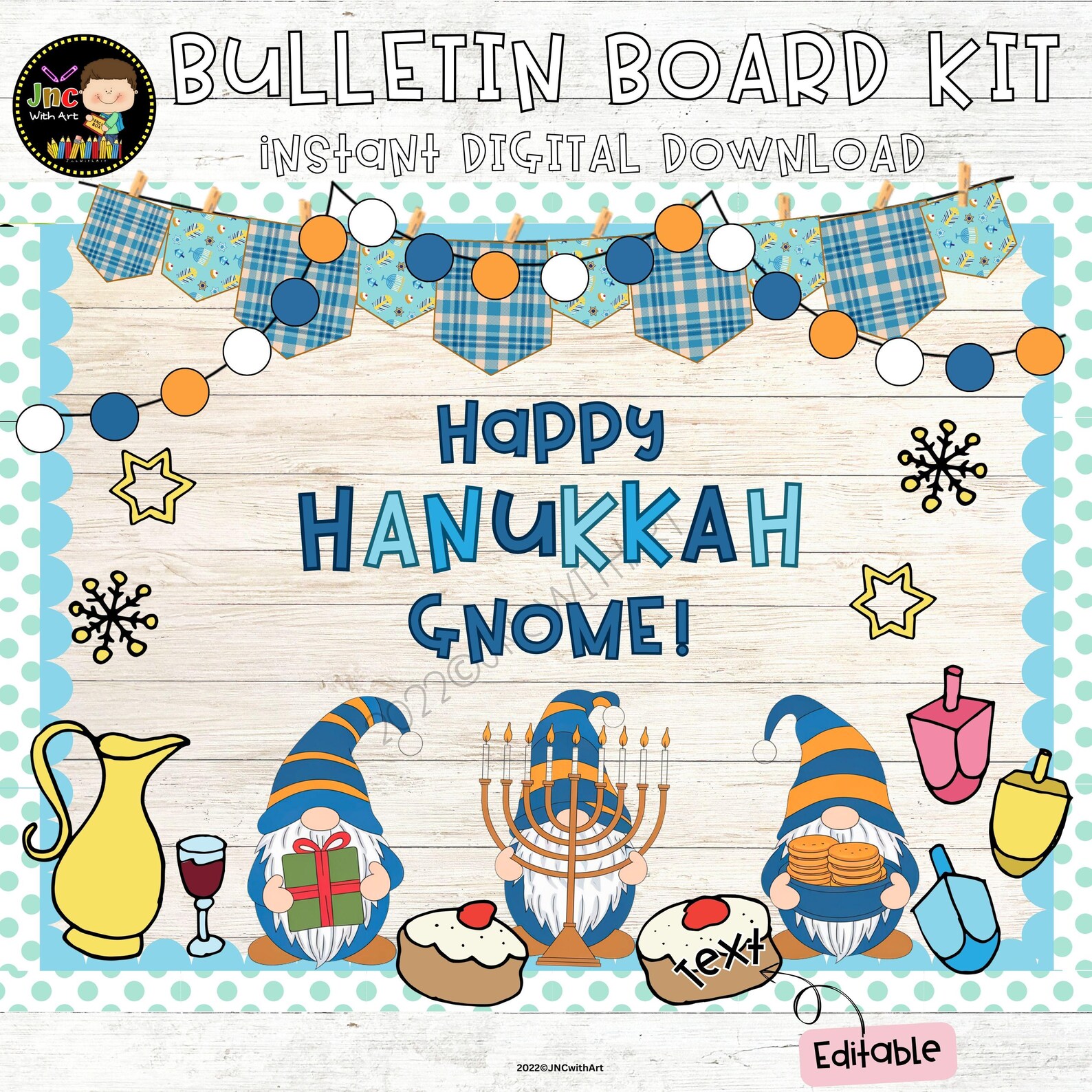 Hanukkah Gnome Bulletin Board Kit December Shine Bright Door Decor ...