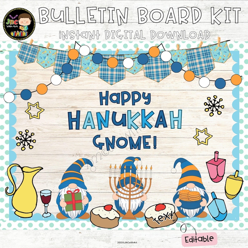 Hanukkah Gnome Bulletin Board Kit December Shine Bright Door Decor ...