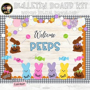 Peeps Easter Bulletin Board Kit: Editable April Door Decor (digital ...