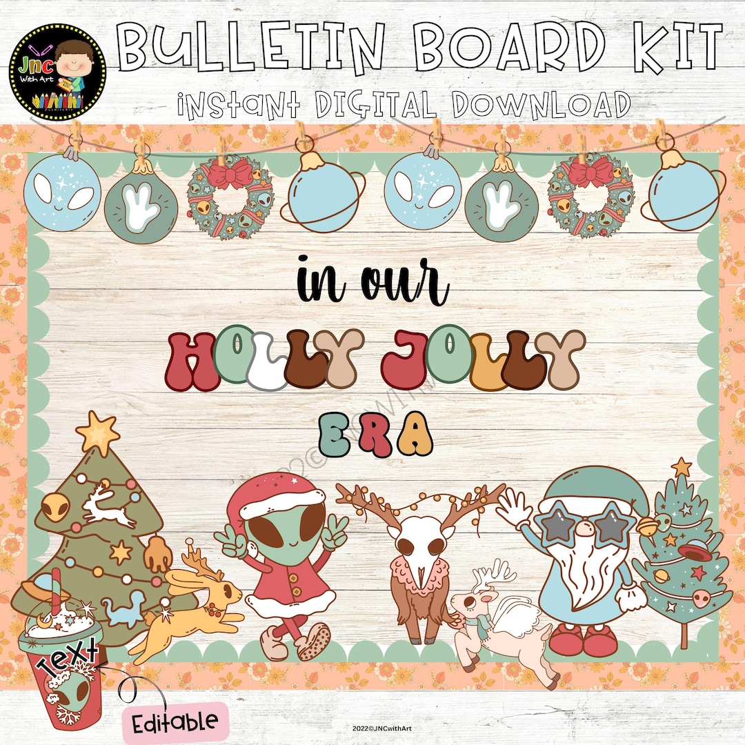 In Our Holly Jolly Era Bulletin Board Kit Groovy Christmas Door Decor ...