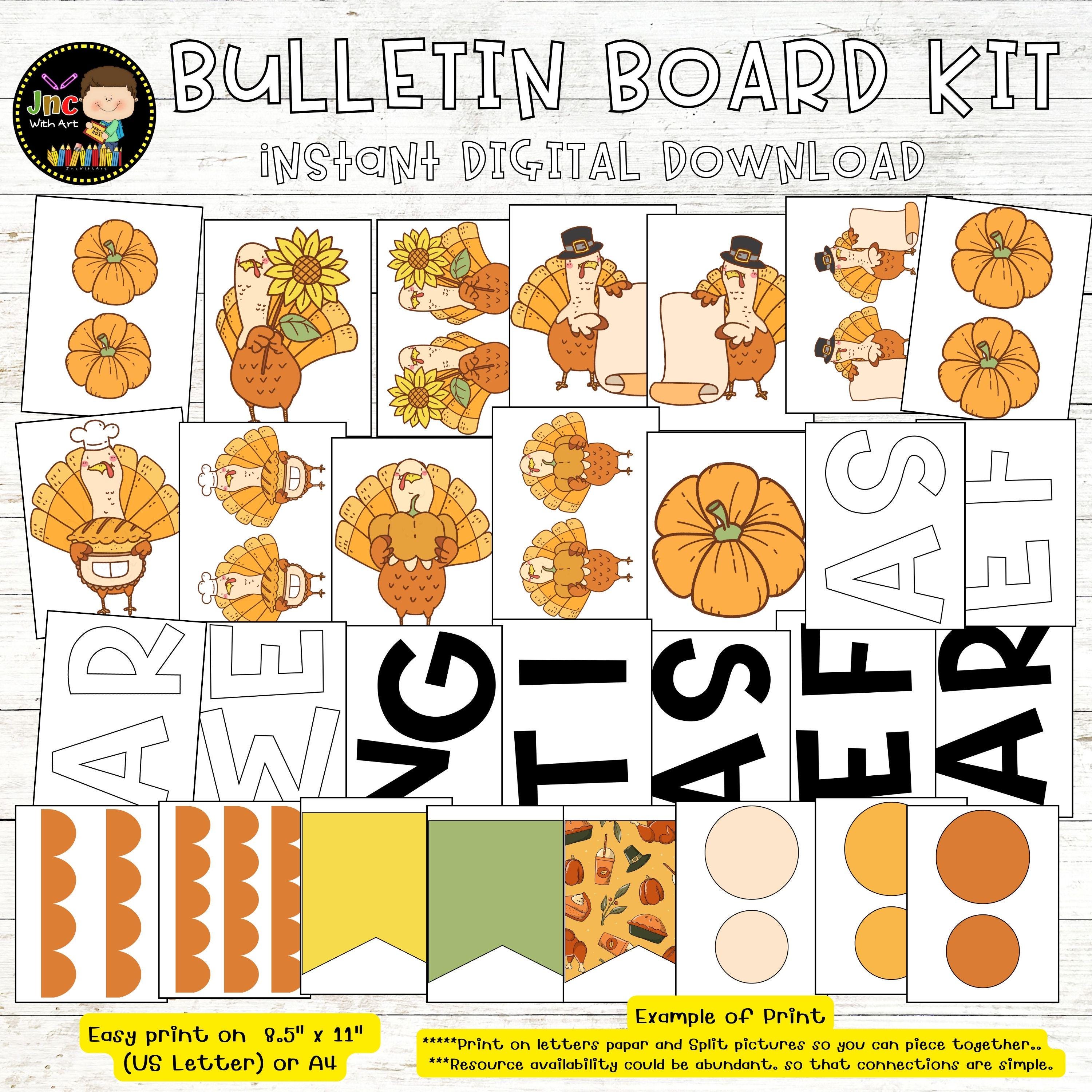 Gratitude Feast Bulletin Board Kit Thanksgiving Door Decor Editable ...