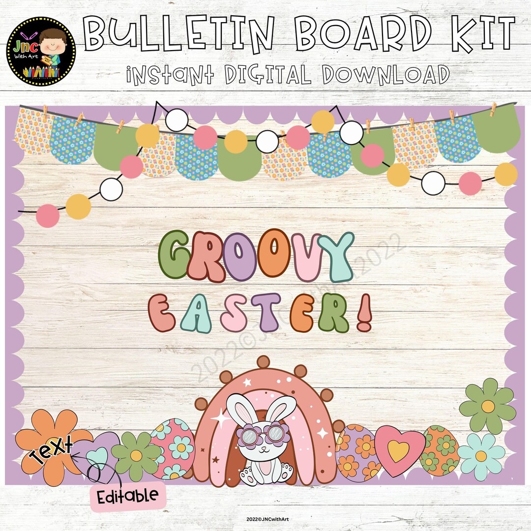 Groovy Retro Easter Bulletin Board Kit, April Door Decor, Editable - Etsy