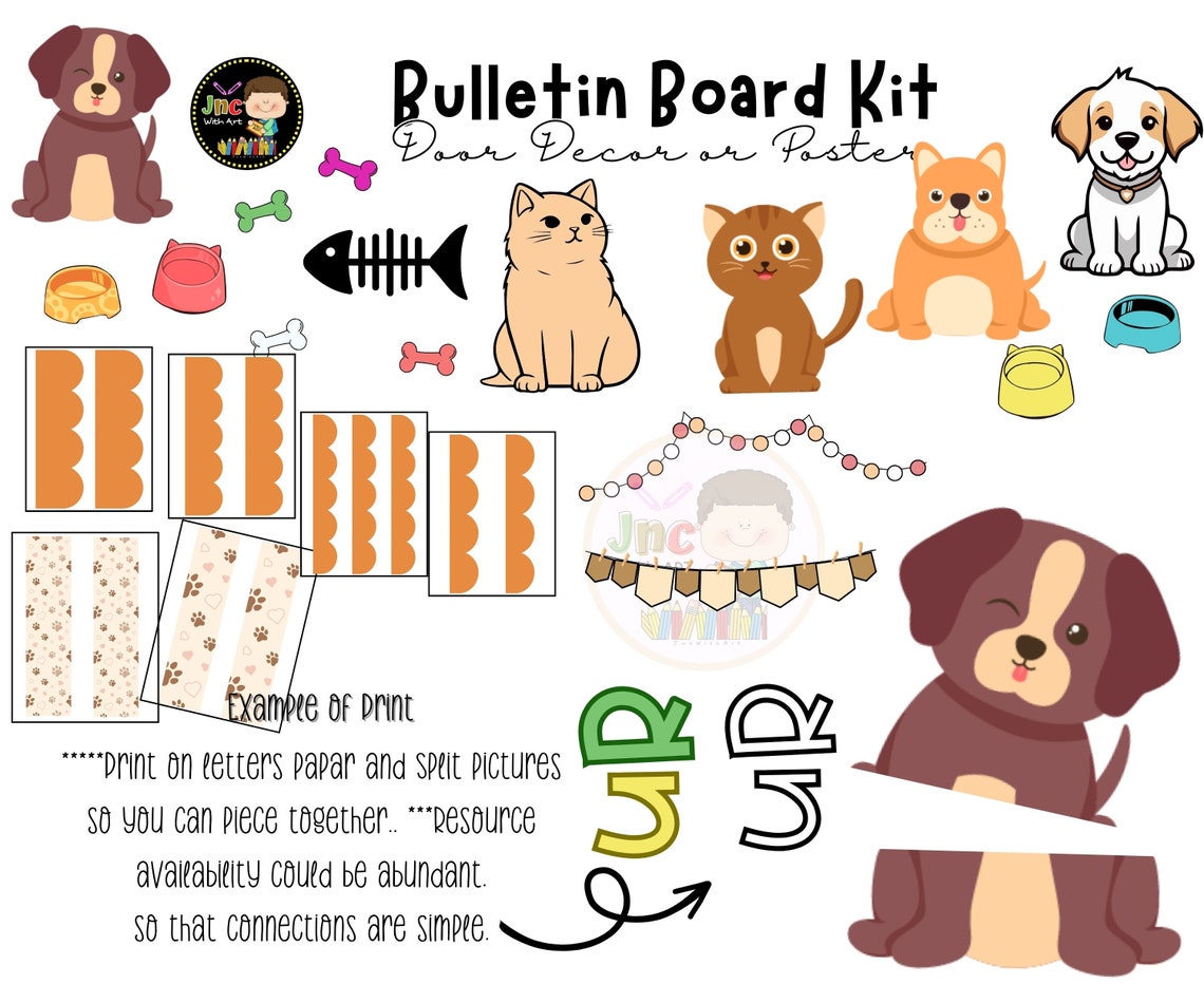 Puppy and Cat Love Bulletin Board Kitpaw Some Door Decorprintable ...