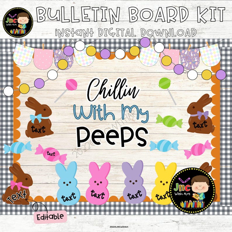 Peeps Easter Bulletin Board Kit: Editable April Door Decor (digital ...