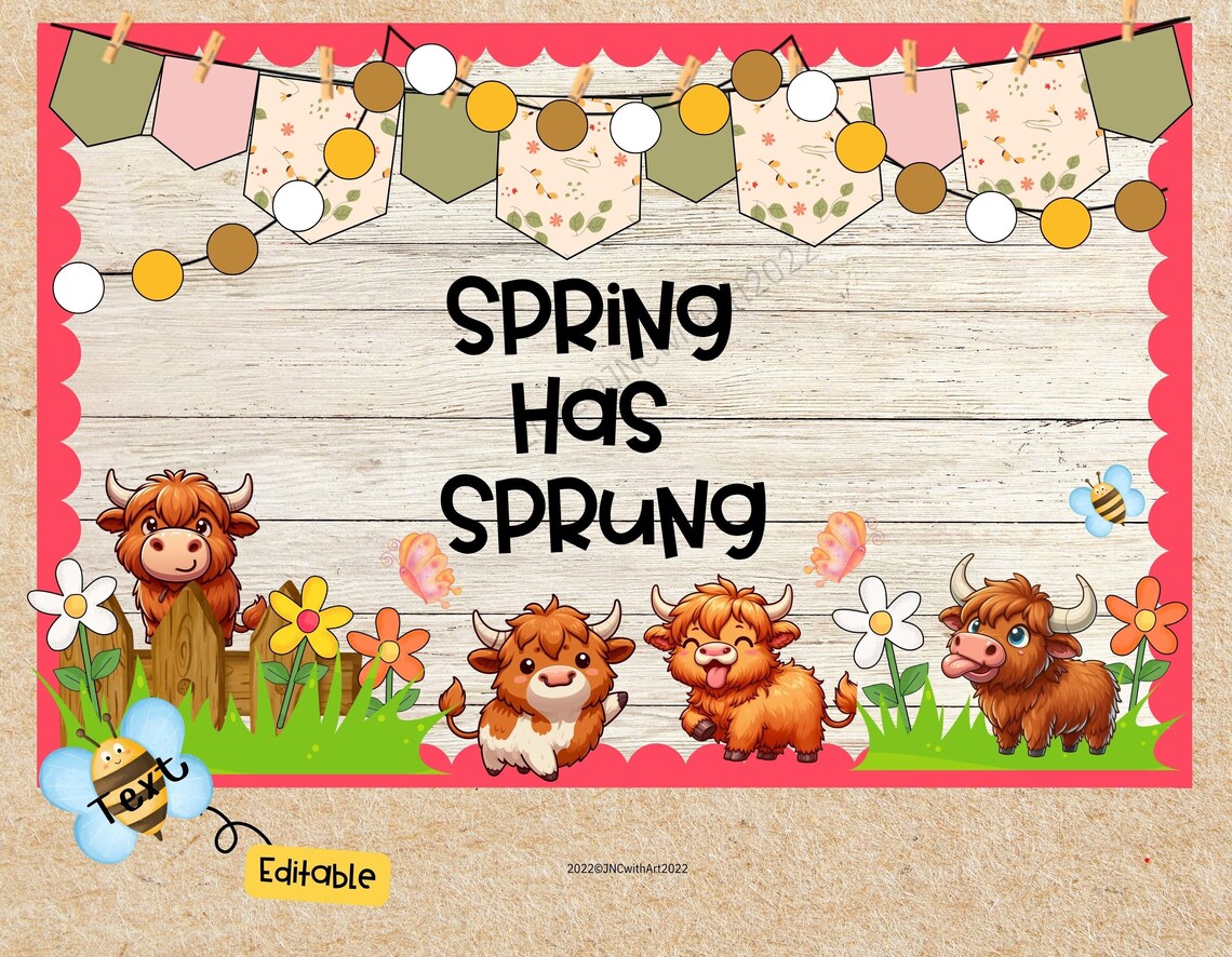 Highland Cow Spring Bulletin Board Kit Back to School Classroom Door ...