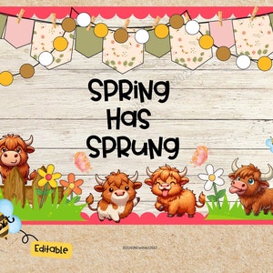 Highland Cow Spring Bulletin Board Kit Back to School Classroom Door ...