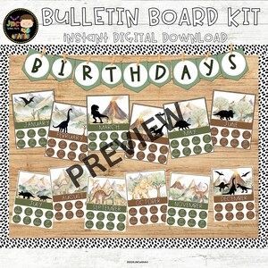 Birthday Bulletin Board Kit Birthday Chart Dinosaur Themed | Editable ...