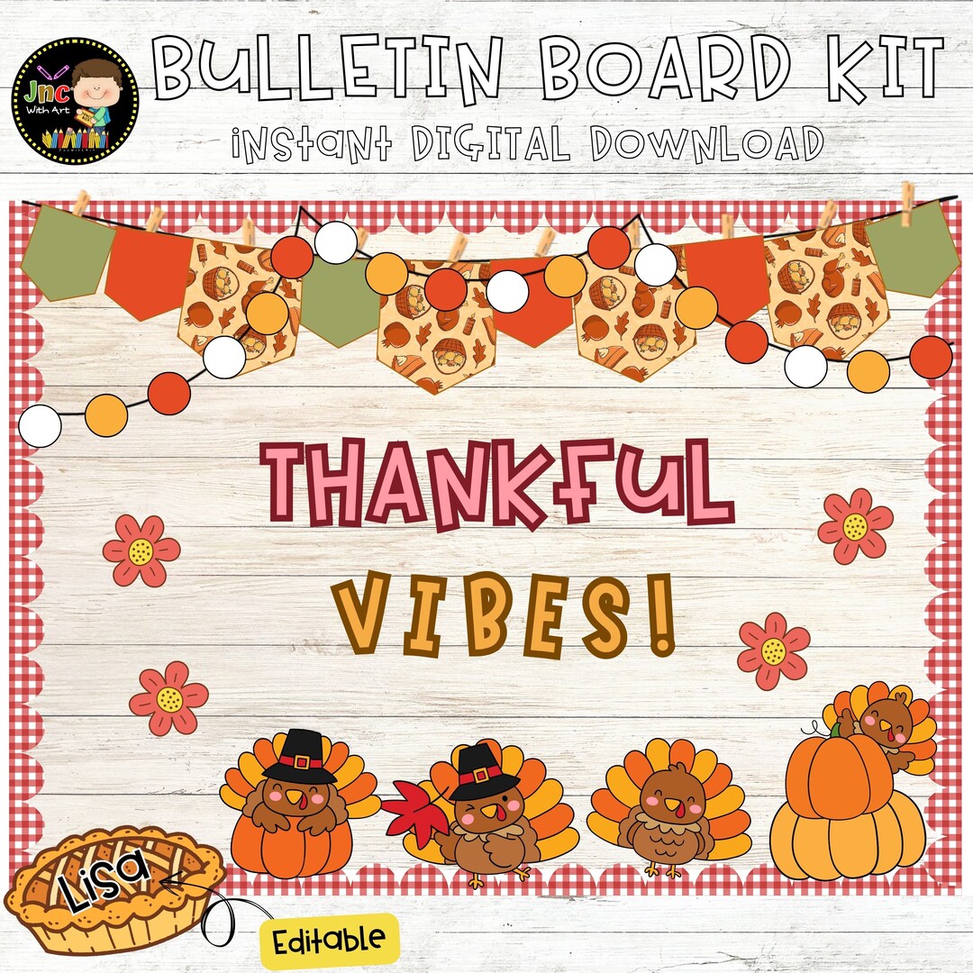 Thankful Vibes Bulletin Board Kit Fall Autumn Bulletin Board Kit ...