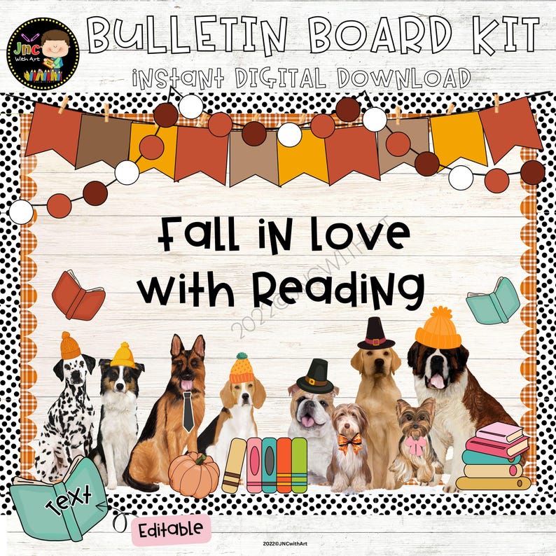 Fall Pups Bulletin Board Kit Door Decor Fall in Love With Reading ...