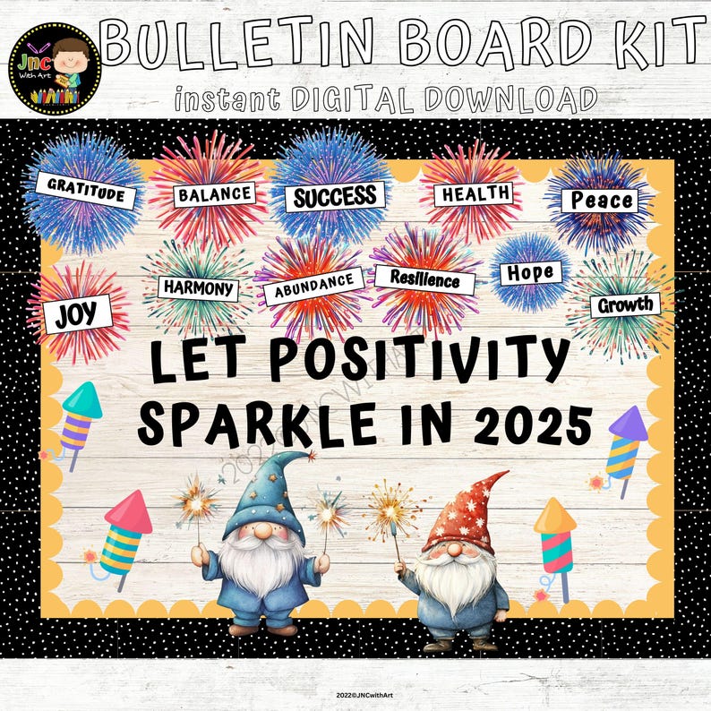 Let Positivity Sparkle in 2025 Bulletin Board Kit New Year Door Decor ...