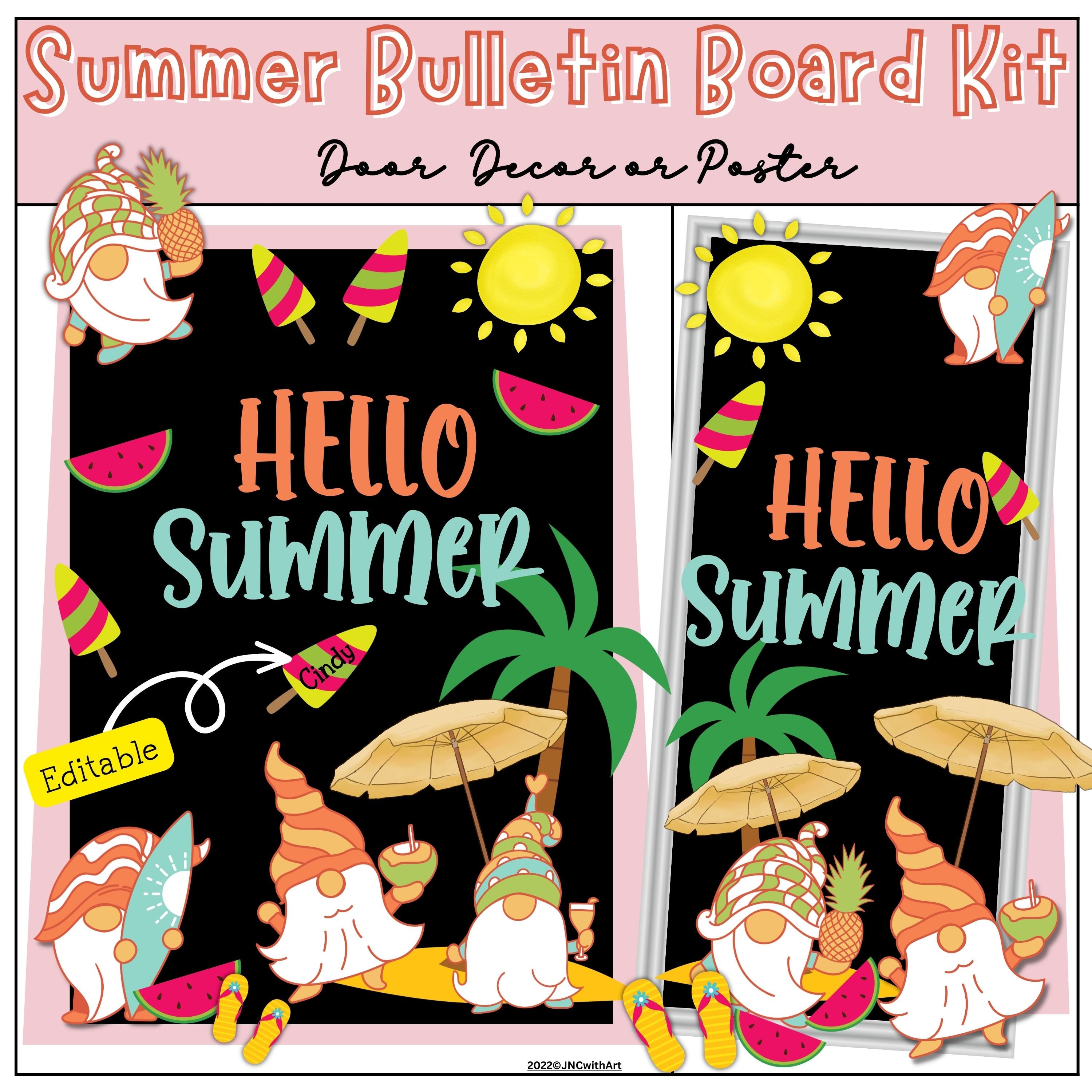 Summer Gnomes Bulletin Board Kit End of the Year June July Door Decor ...