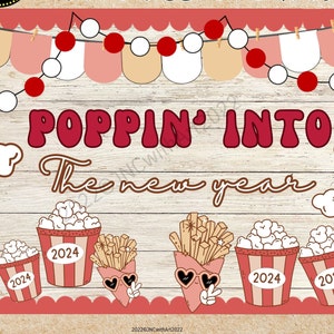 New Year Bulletin Board Kit, Popcorn Door Decoration, January, Editable ...