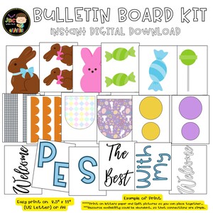 Peeps Easter Bulletin Board Kit: Editable April Door Decor (digital ...