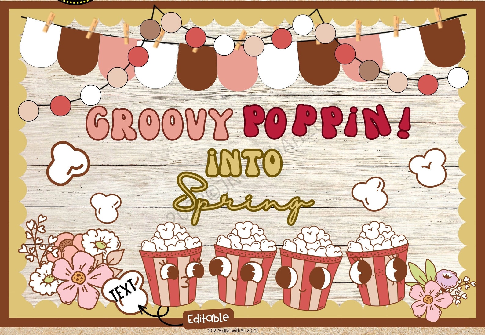 Groovy Poppin Into Spring Bulletin Board Kit, Classroom Decor, Editable ...