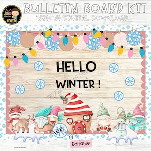 Gnome Christmas Bulletin Board Kit Winter Door Decor Editable - Etsy