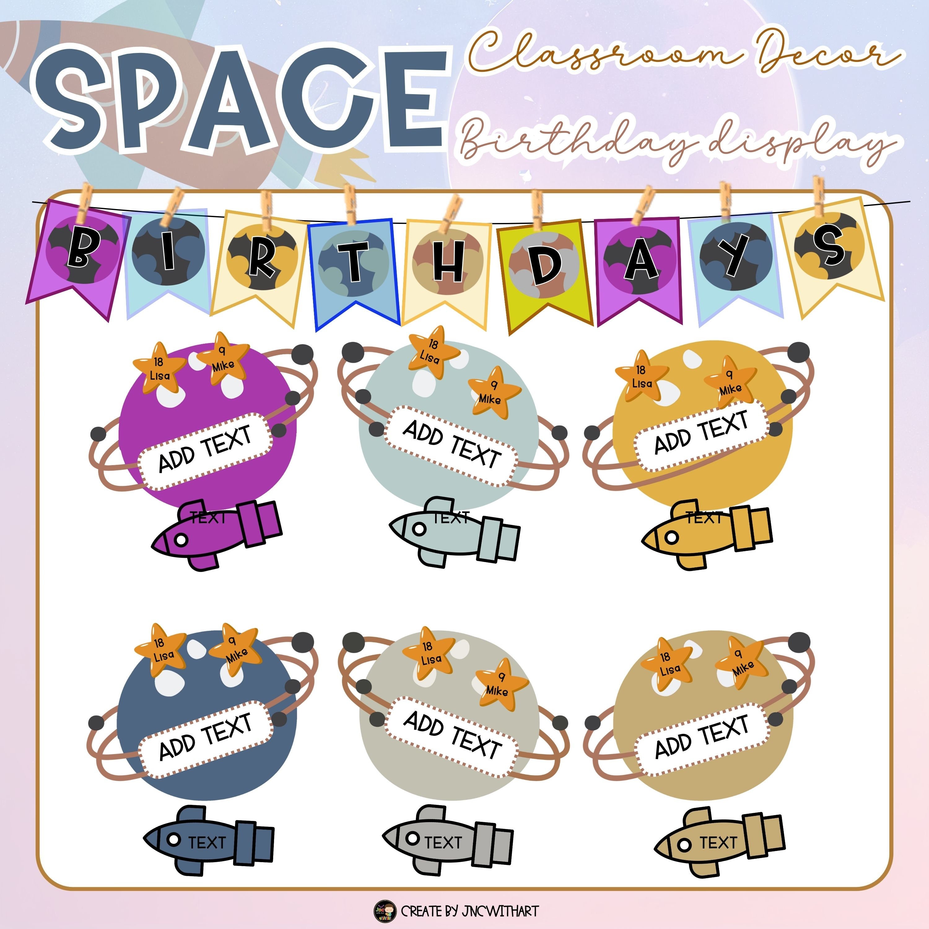 Birthday Bulletin Board Kit Birthday Chart Space Themed Editable ...