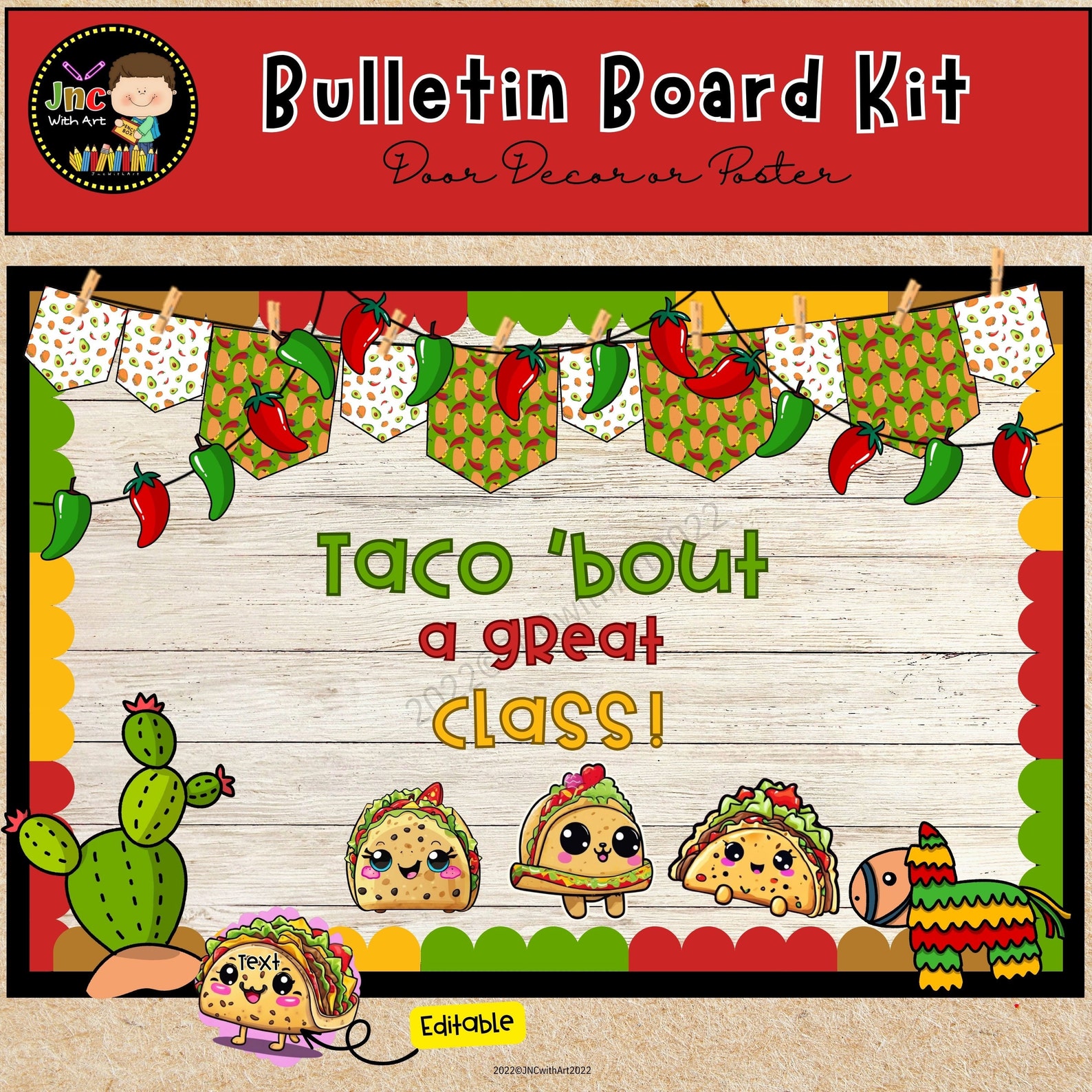 Taco Bulletin Board Kit | Door Decor | Taco Class Name Tags | Editable ...