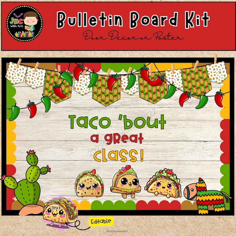 Taco Bulletin Board Kit | Door Decor | Taco Class Name Tags | Editable ...