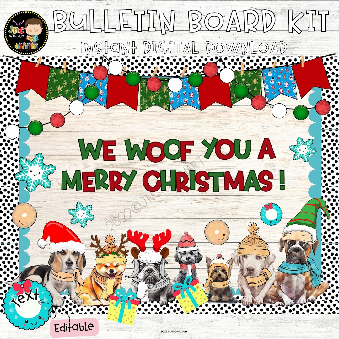 Christmas Dog Bulletin Board Kit December Classroom Door Decor Holiday ...