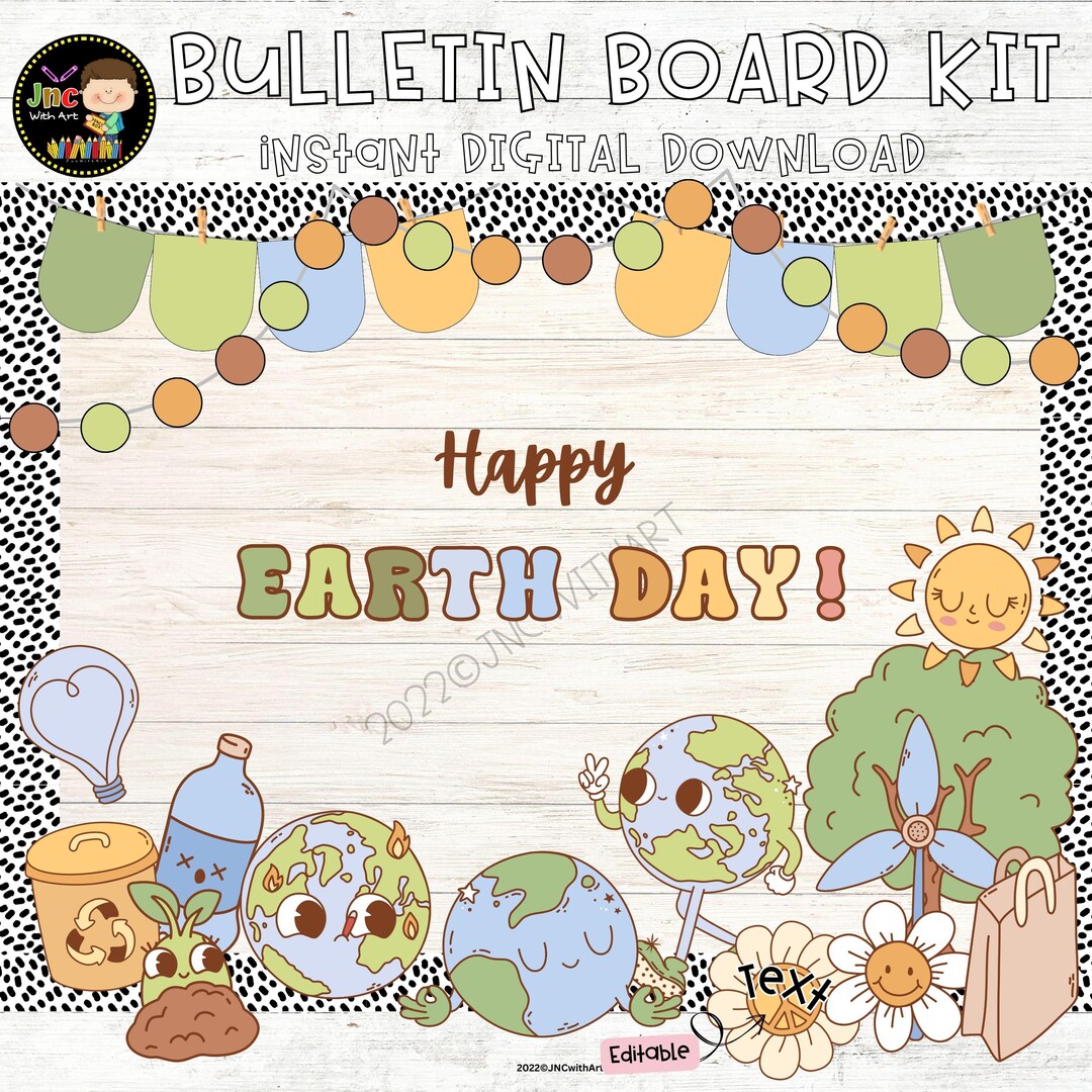 Earth Day Bulletin Board Kit Classroom Door Decor Groovy Themed ...