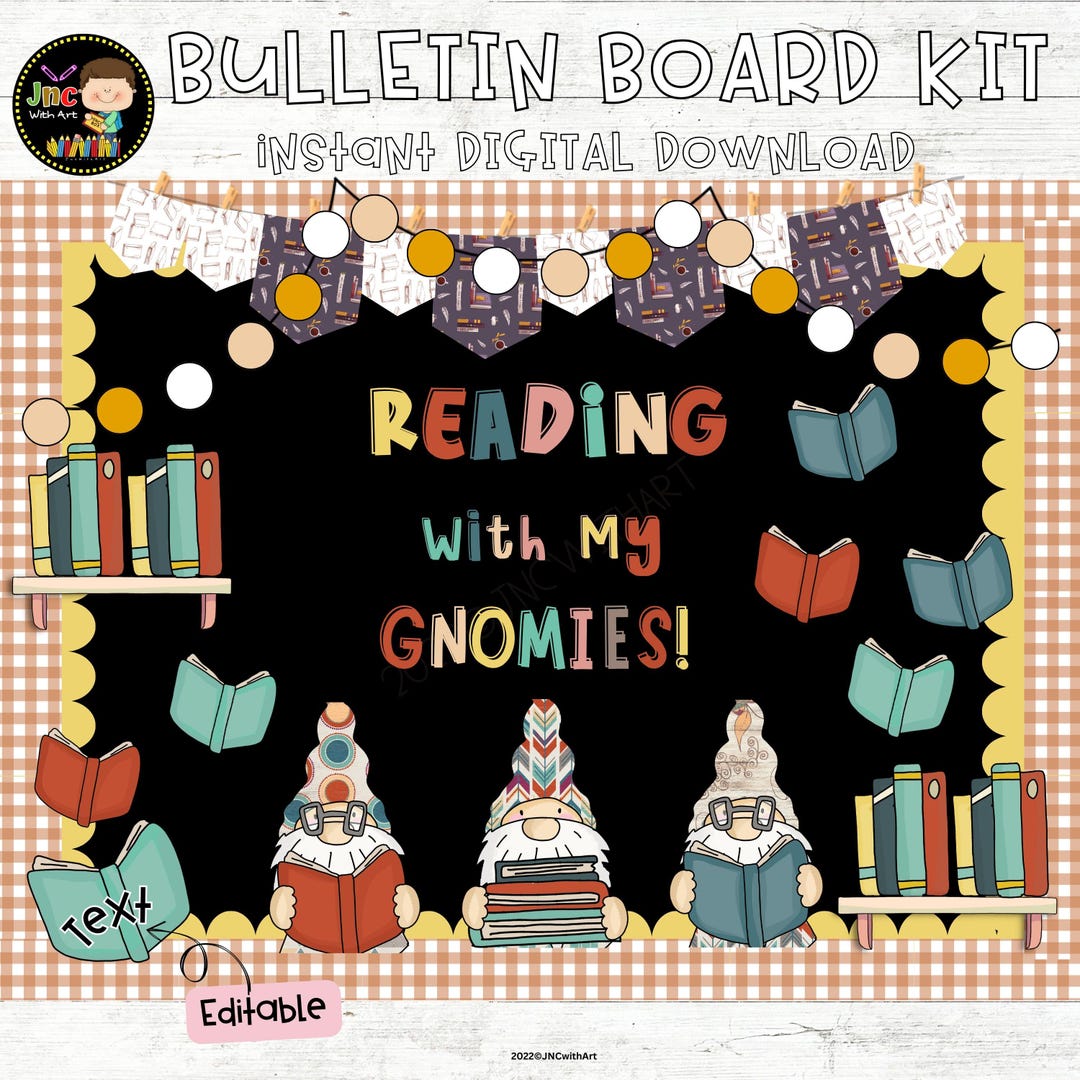 Library Bulletin Board Kit Spring Reading Book Gnomies, Door Decor ...