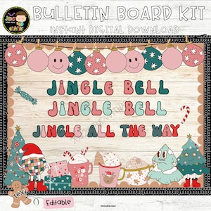 Retro Christmas Bulletin Board Kit Winter Door Decor Printable DIY ...