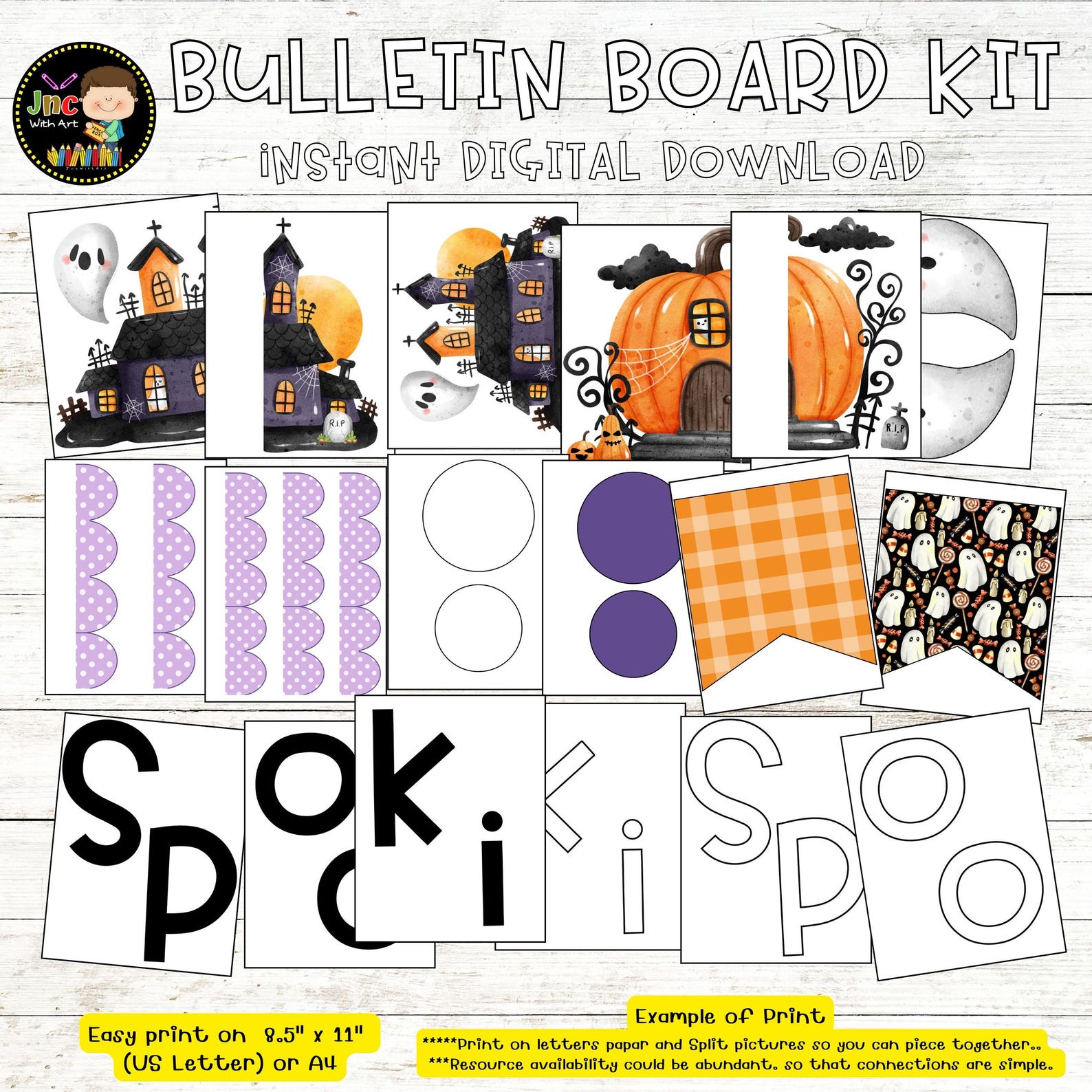 Haunted Houses Bulletin Board Kit Spooky Fall Halloween Door Decor ...