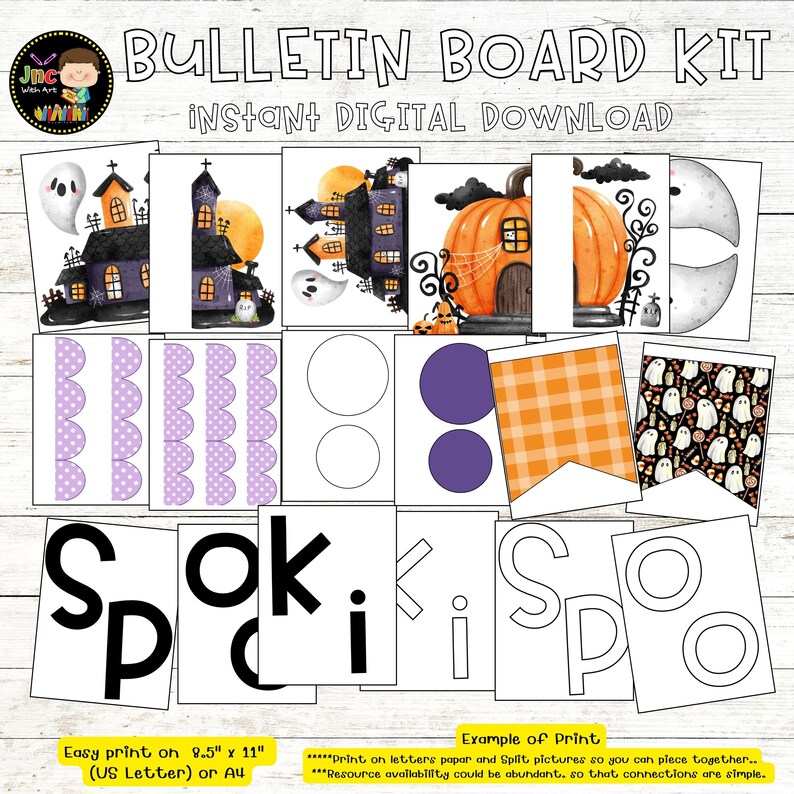 Haunted Houses Bulletin Board Kit Spooky Fall Halloween Door Decor ...