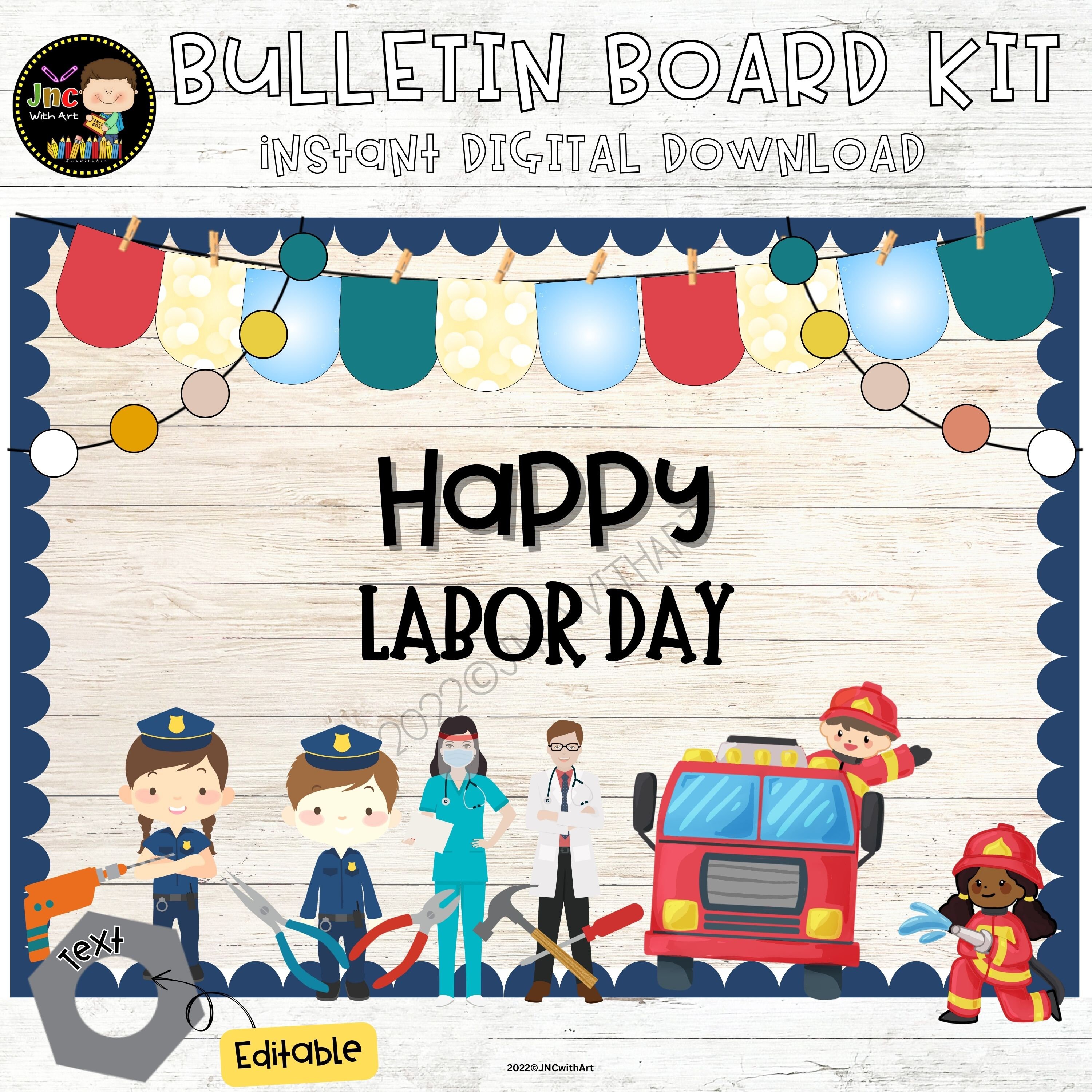 Happy Labor Day Bulletin Board Kit September Door Decoration Editable ...