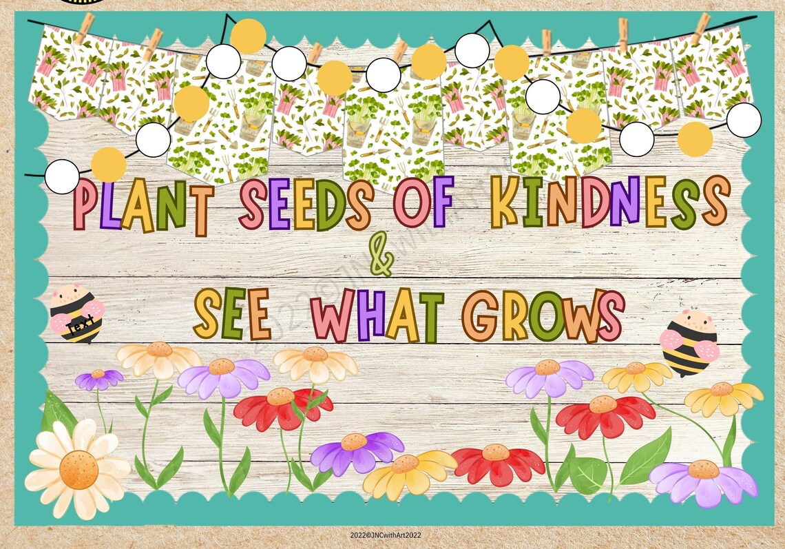 Spring Flowers Bulletin Board Kit, Seeds of Kindness, Door Decor ...