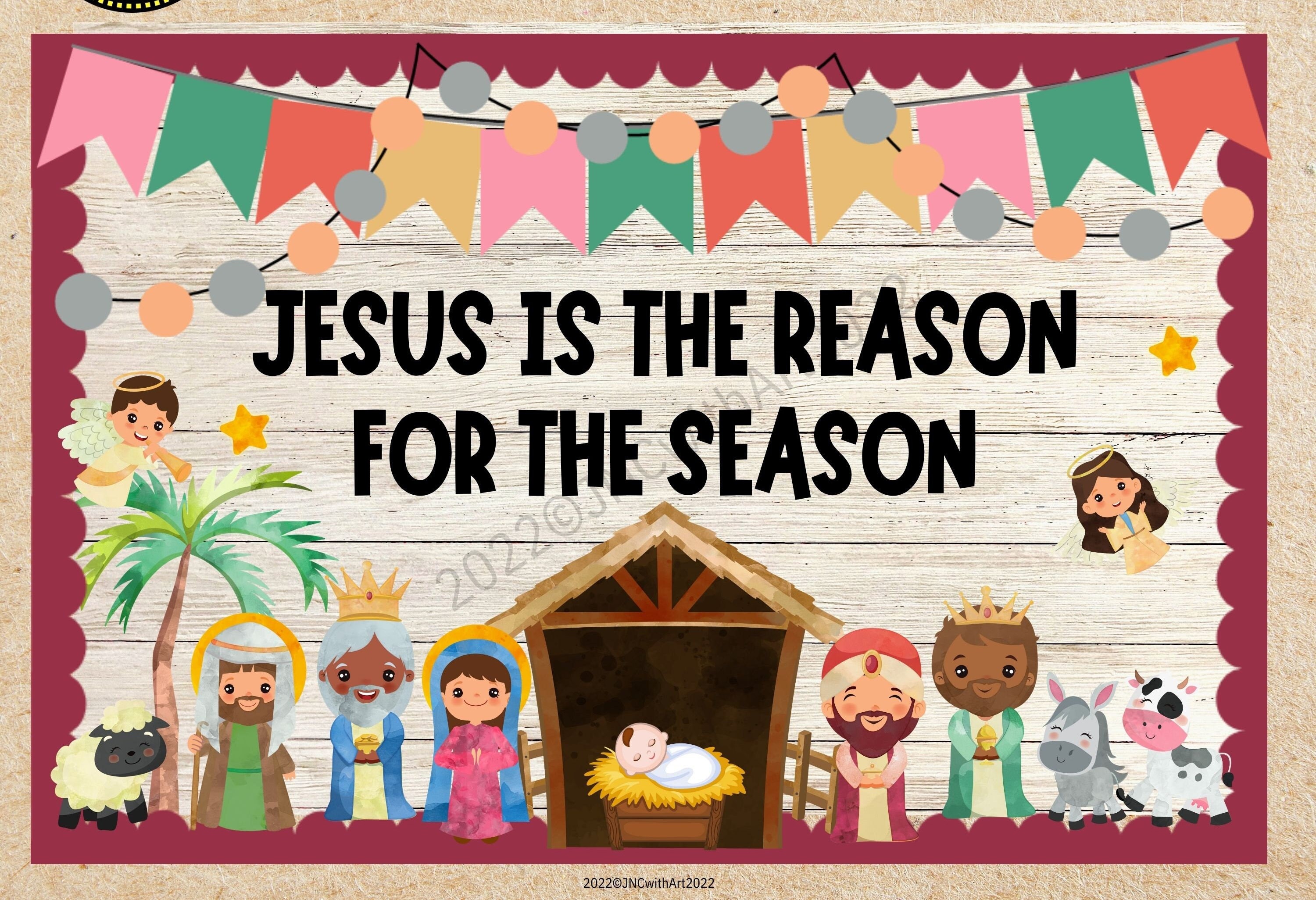 Christmas Nativity Scene Bulletin Board Kit, December Door Decor ...