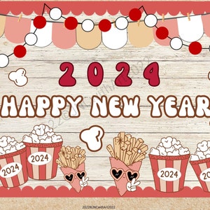 New Year Bulletin Board Kit, Popcorn Door Decoration, January, Editable ...