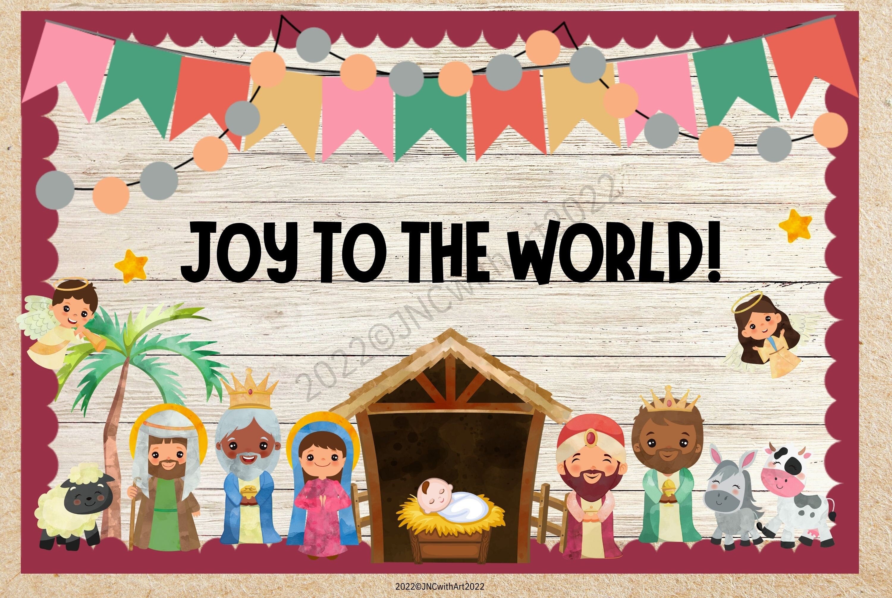 Christmas Nativity Scene Bulletin Board Kit, December Door Decor ...