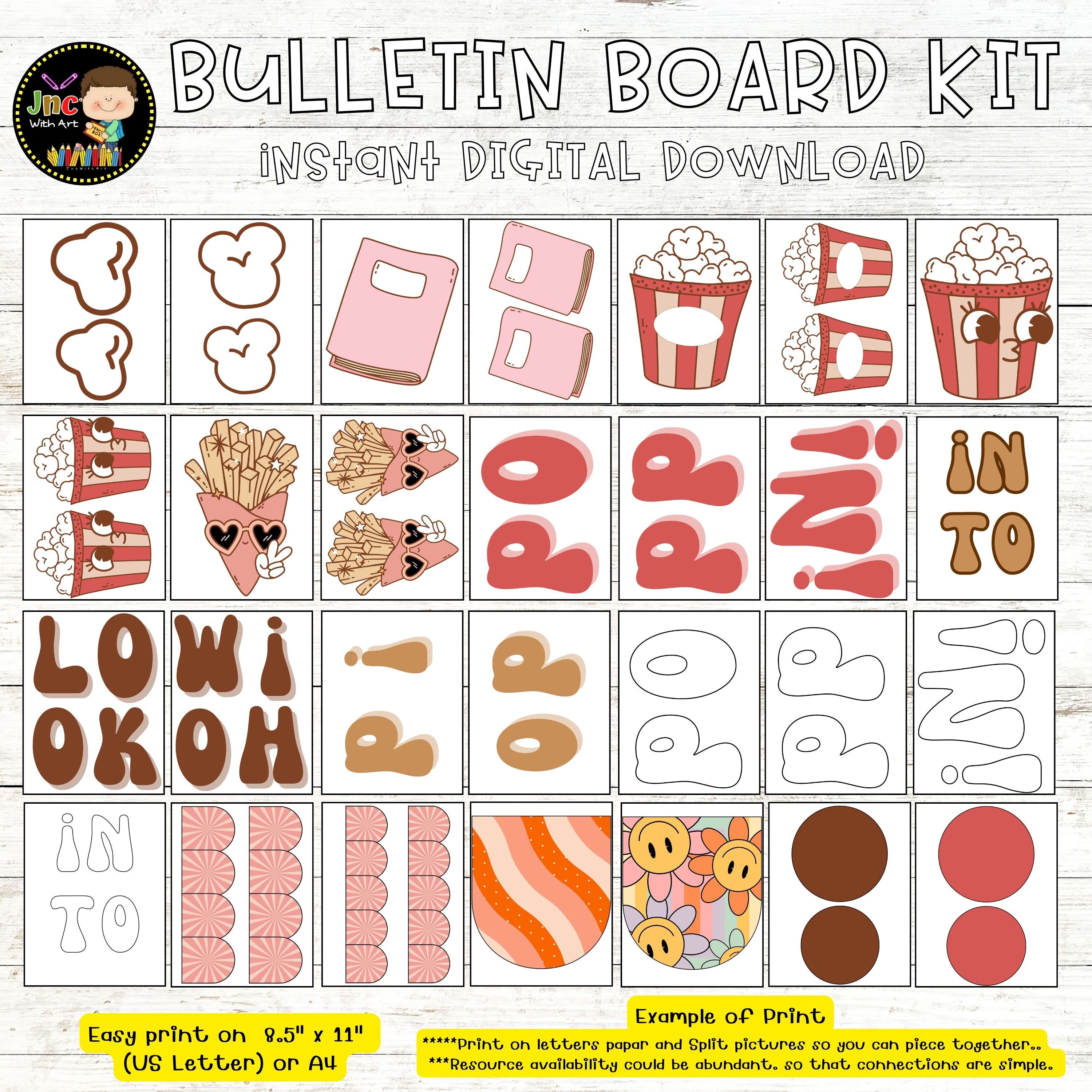 Back to School Popcorn Bulletin Board Kit Door Decor Editable - Etsy