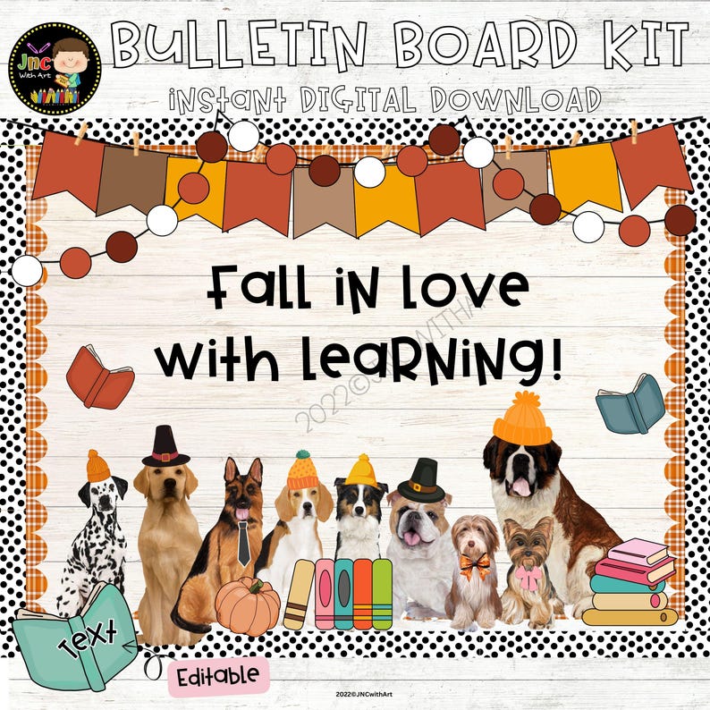Fall Pups Bulletin Board Kit Door Decor Fall in Love With Reading ...