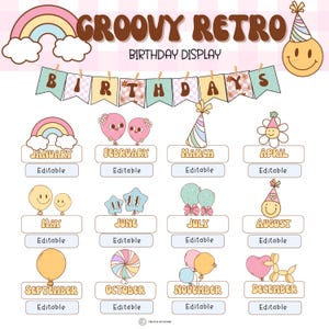 Birthday Bulletin Board, Classroom Groovy Retro Pastel Party Themed ...