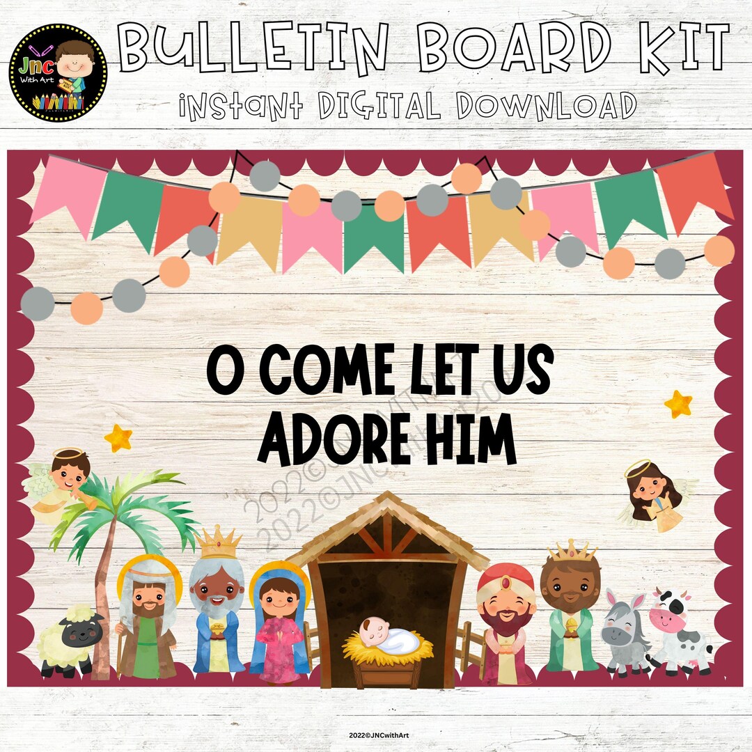 Christmas Nativity Scene Bulletin Board Kit, December Door Decor ...