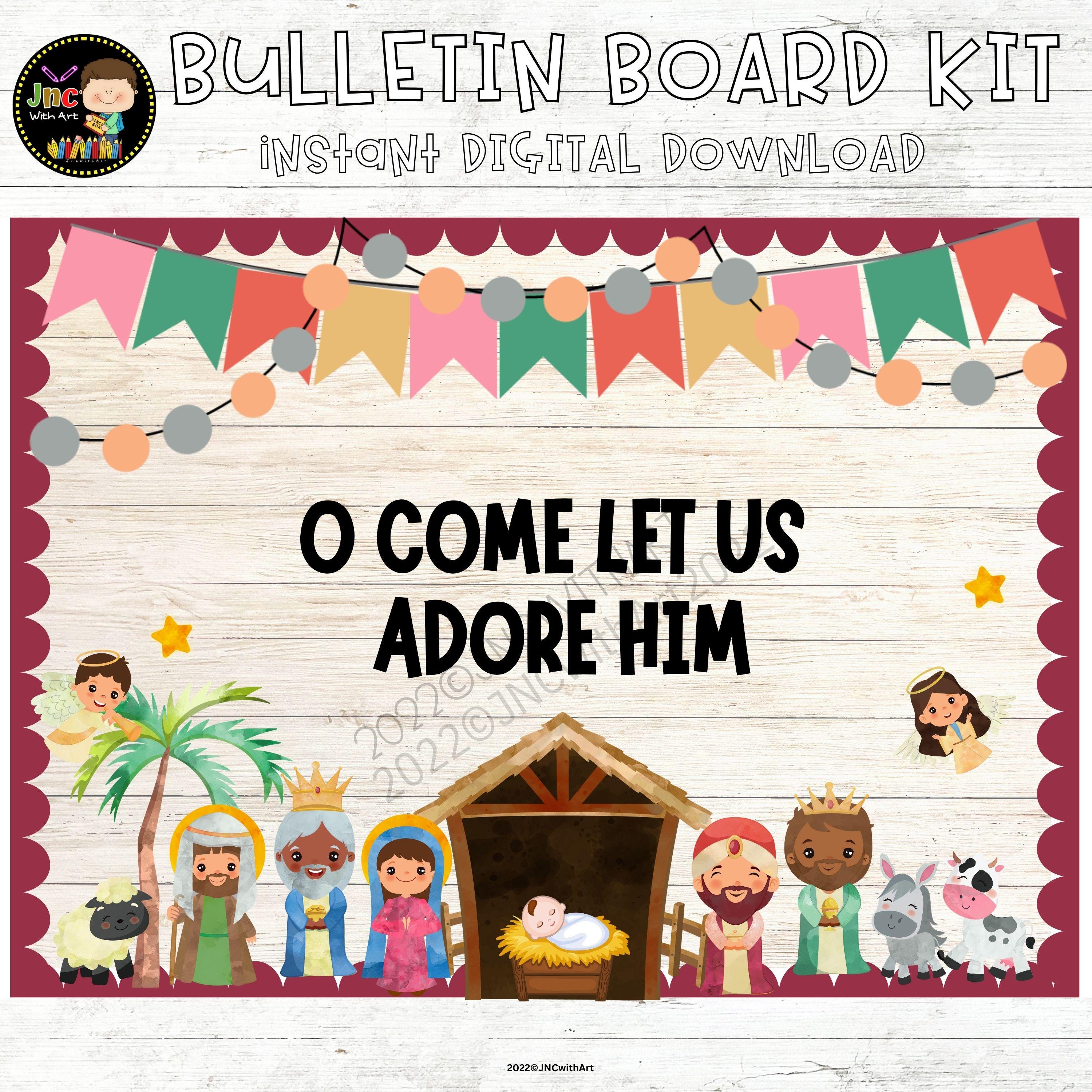 Christmas Nativity Scene Bulletin Board Kit, December Door Decor ...