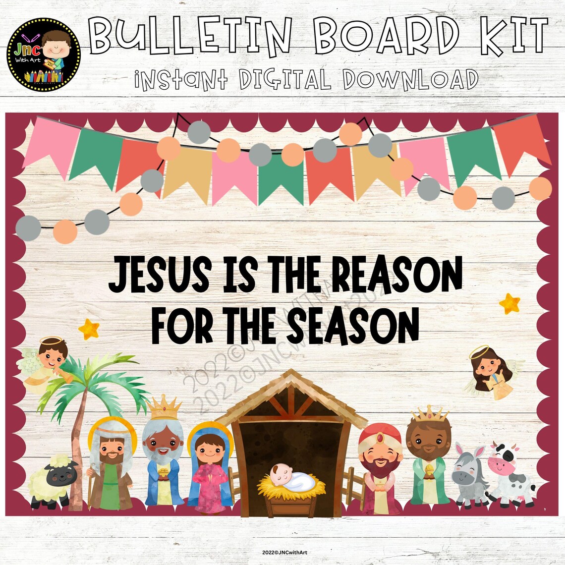 Christmas Nativity Scene Bulletin Board Kit, December Door Decor ...