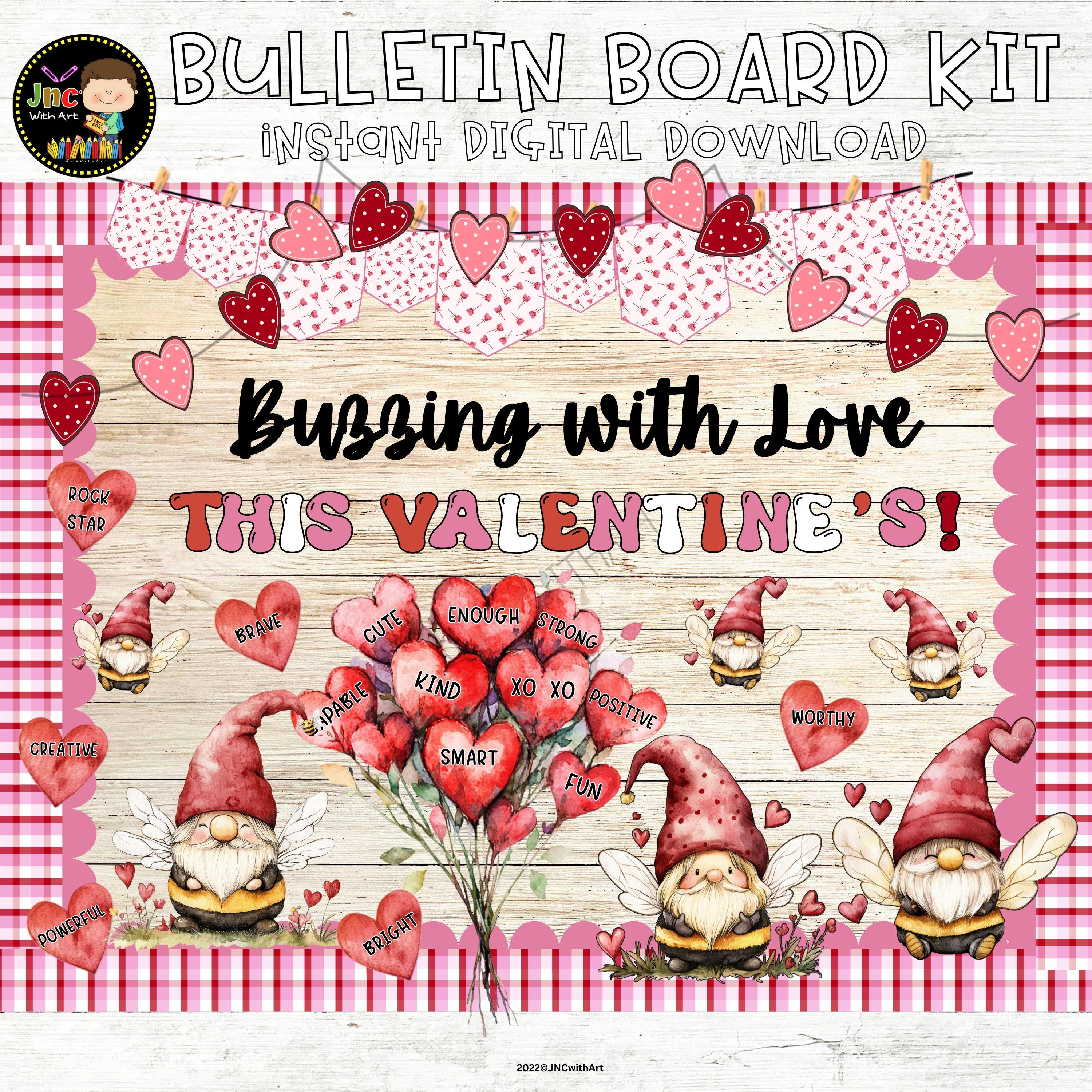 Valentine Day Bulletin Board Kit Bee Mine Gnome February Door Decor ...