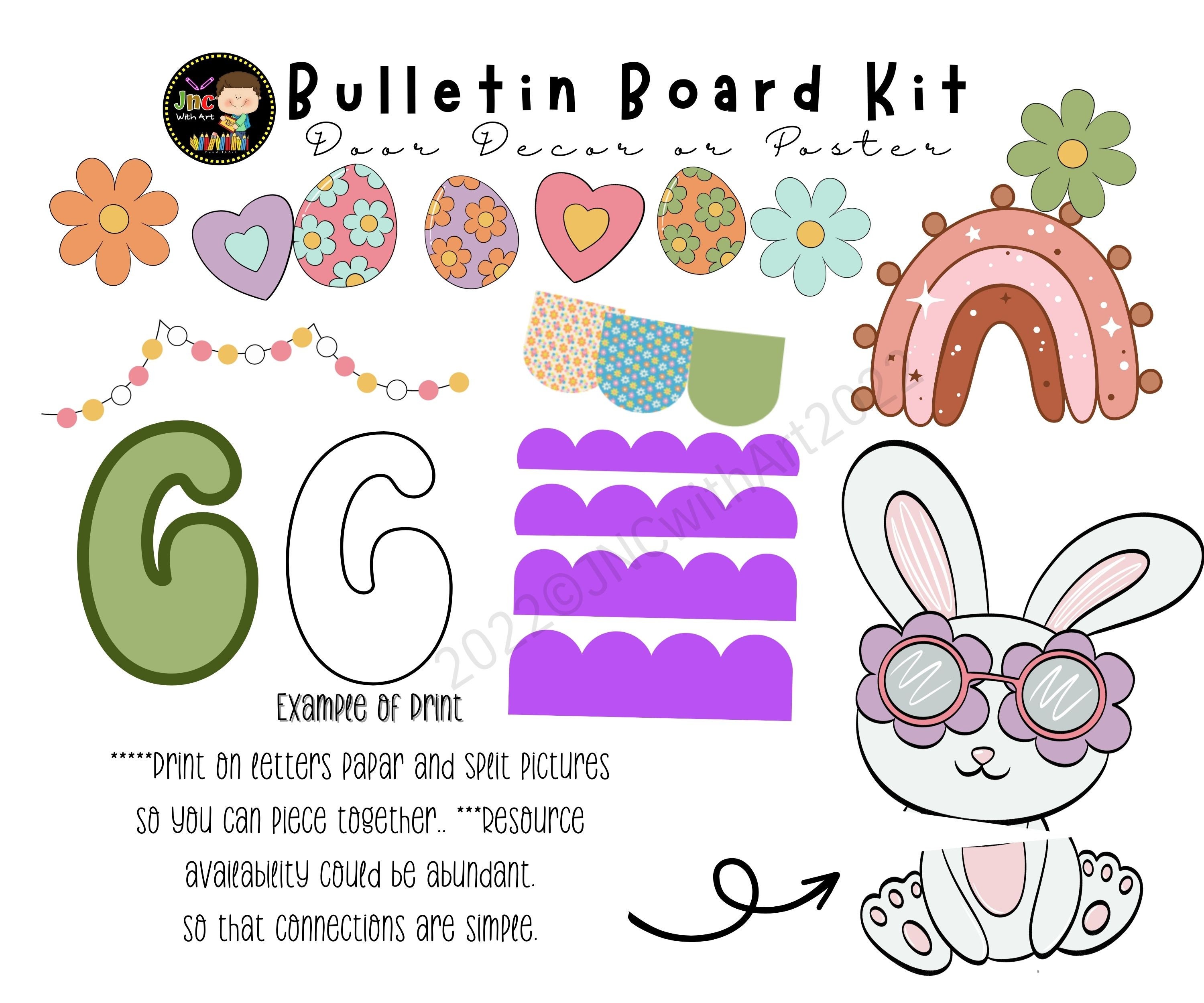 Groovy Retro Easter Bulletin Board Kit, April Door Decor, Editable - Etsy
