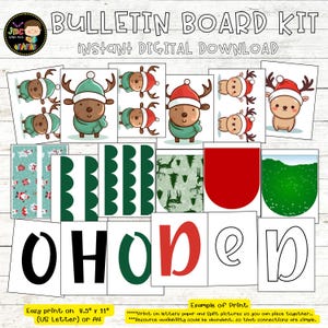 Reindeer Christmas Bulletin Board Kit Winter Door Decor Editable - Etsy