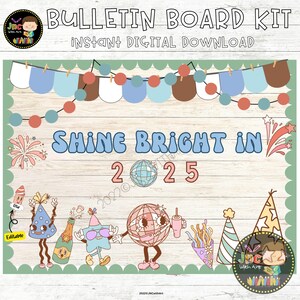 Groovy New Year Bulletin Board Kit January Classroom Door Decoration ...