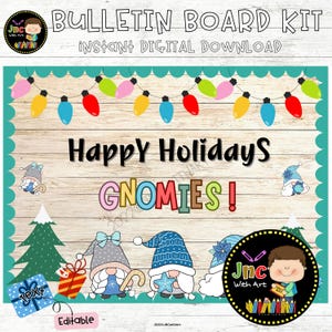 Christmas Gnome Bulletin Board Kit Holiday Winter Door Decor Editable ...