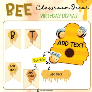 Birthday Bulletin Board Kit Birthday Chart BEE Themed | Editable - Etsy