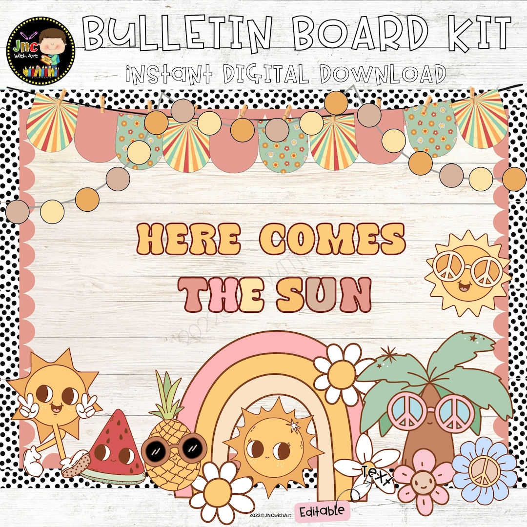 Here Comes the Sun Bulletin Board Kit | Groovy Summer Classroom Decor ...