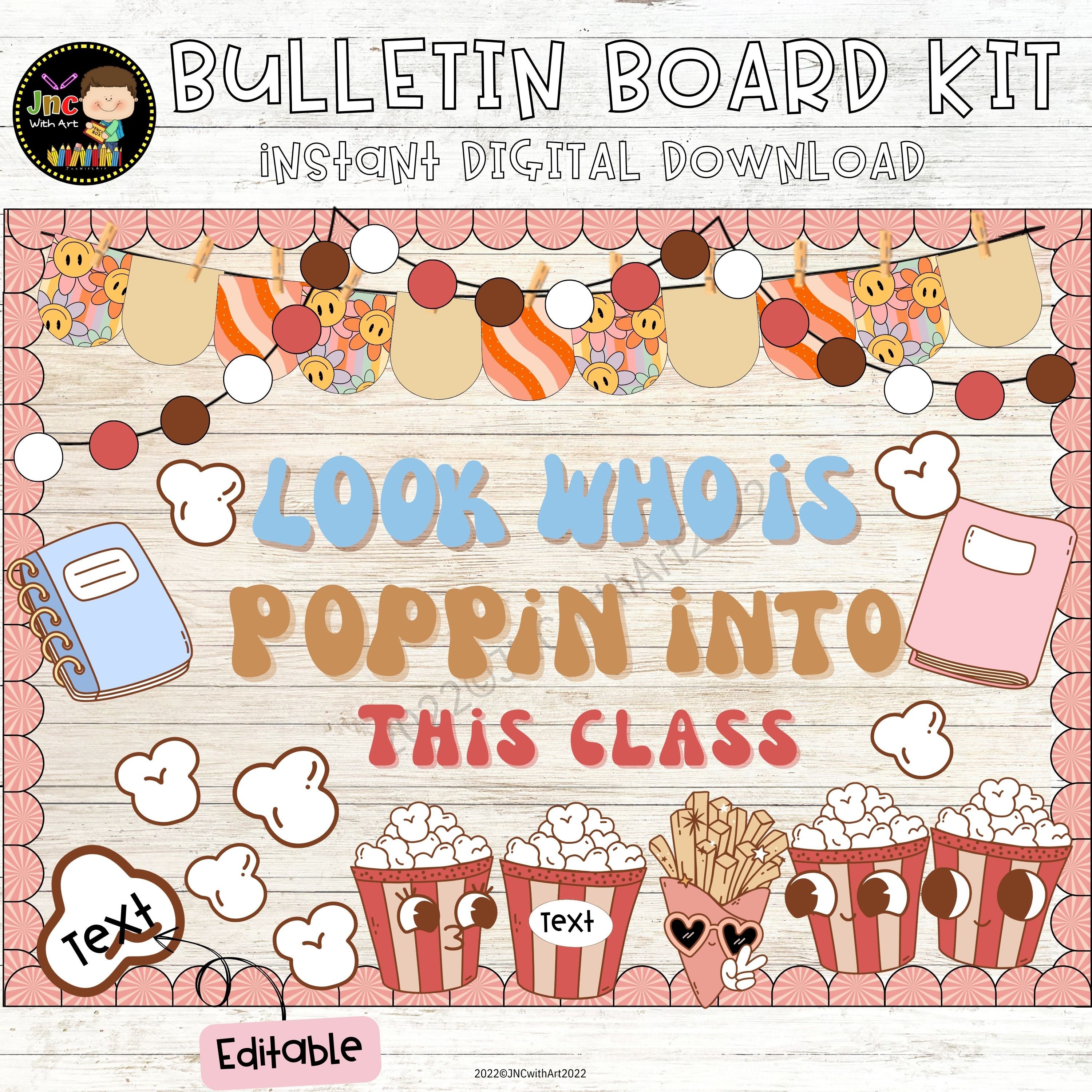 Back to School Popcorn Bulletin Board Kit Door Decor Editable - Etsy