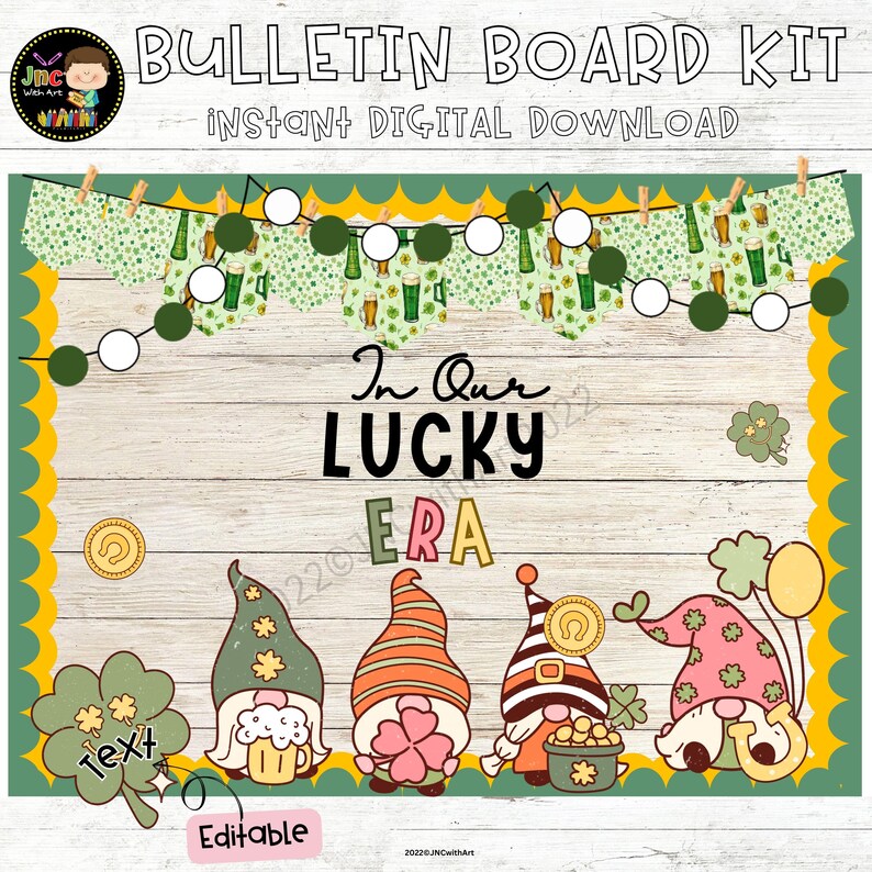 Gnome St Patrick Day Bulletin Board Kit Classroom Door Decor Editable ...