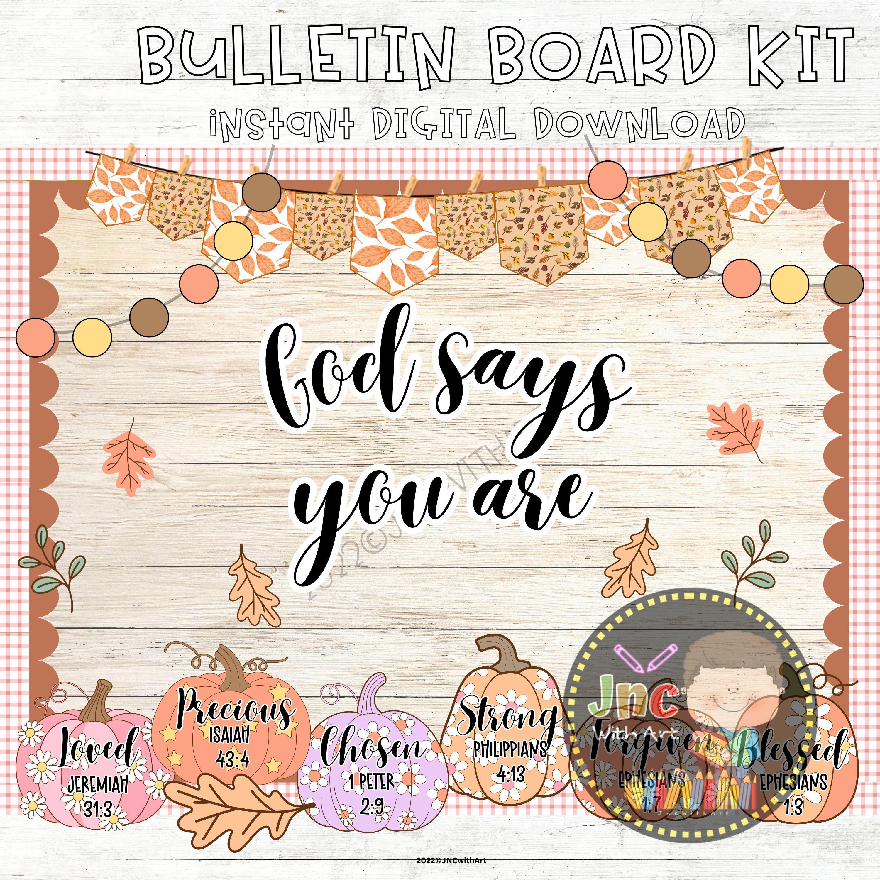 Fall Christian Bulletin Board Kit: Bible Verse Pumpkins (PDF Download ...
