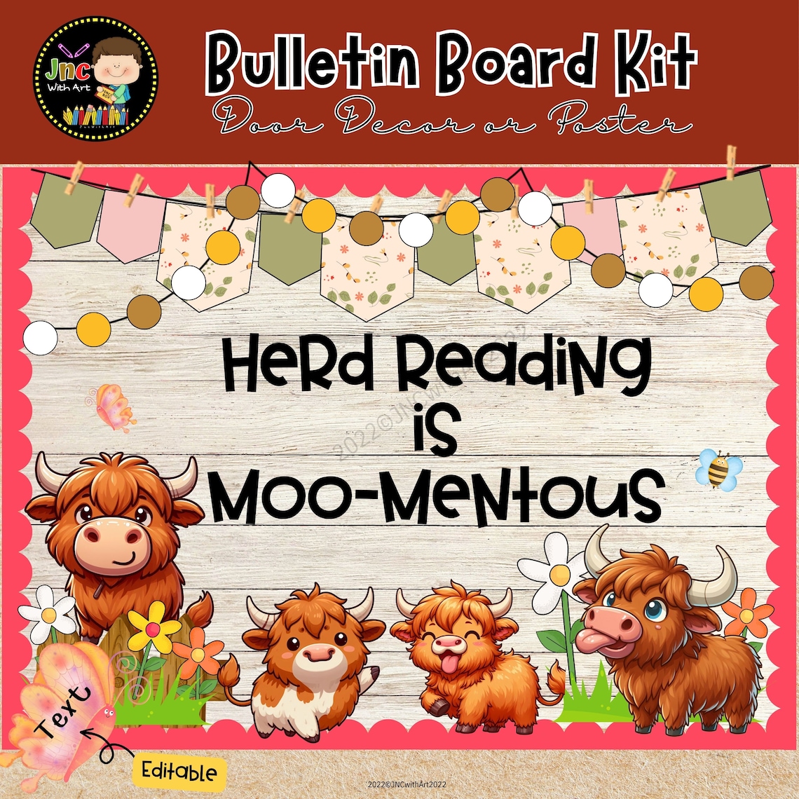 Highland Cow Spring Bulletin Board Kit Back to School Classroom Door ...